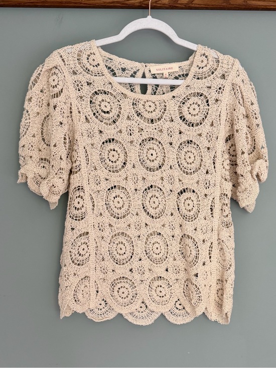 Solitaire | Tops | Solitaire Crochet Cream 0 Cotton Open Knit Scalloped ...